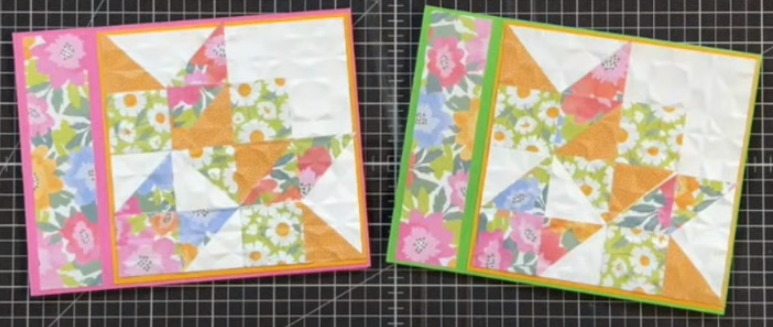 No TINY PIECES! 4 Quilt block cards from one EASY block!